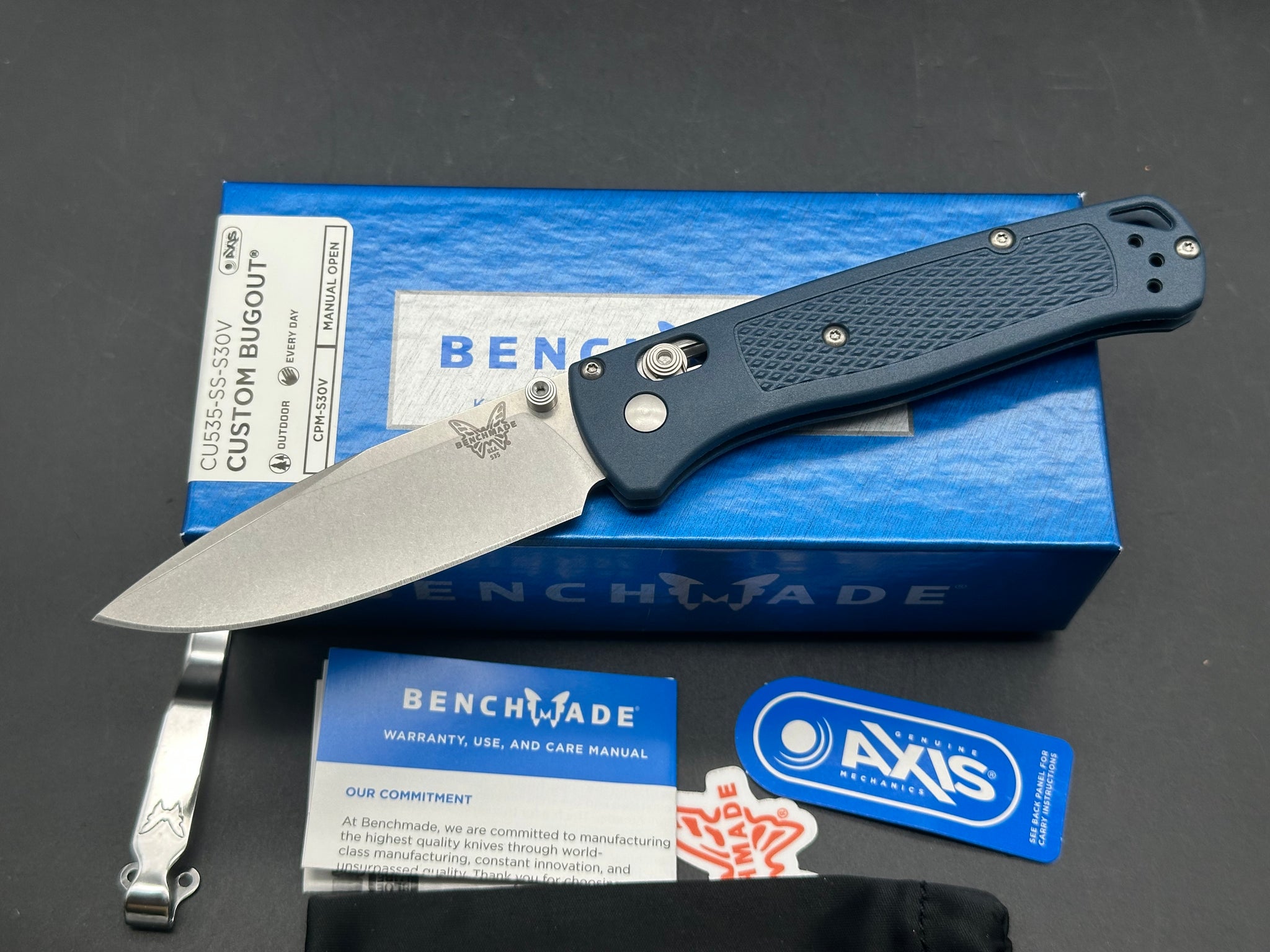 Benchmade Bugout-Custom 3.25" CPM S30V Stonewash Blade with Crater Bl