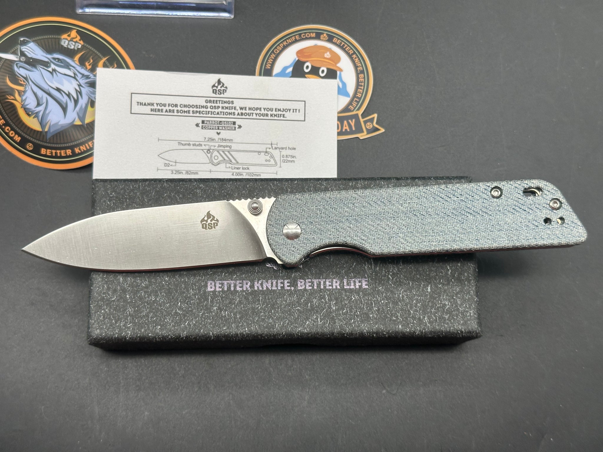 QSP Parrot V2 Liner Lock Pocket knife D2 Blade Micarta