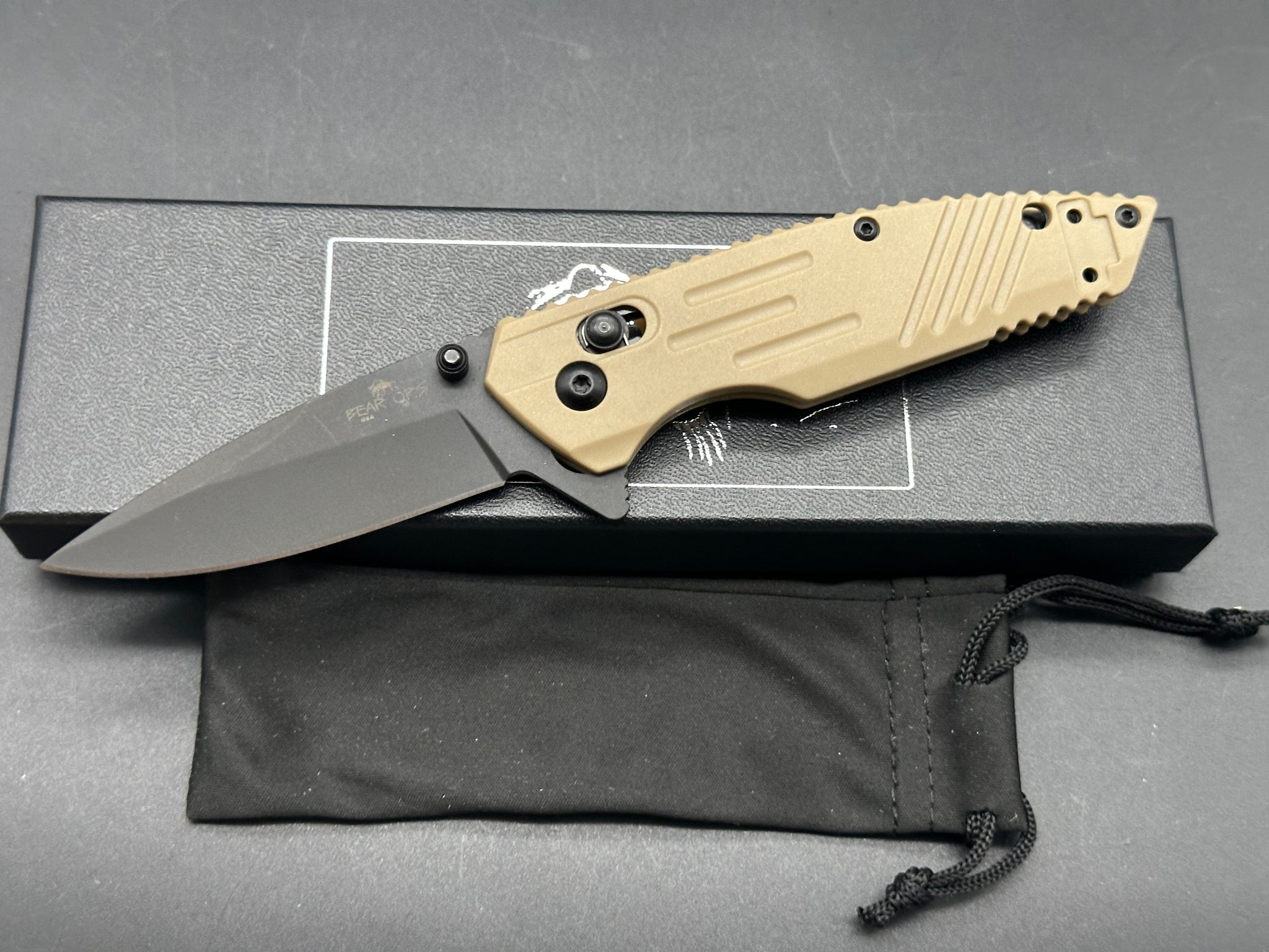 Bear OPS Rancor IX Slide Lock Flipper Knife 2.83" D2 Black Drop Point