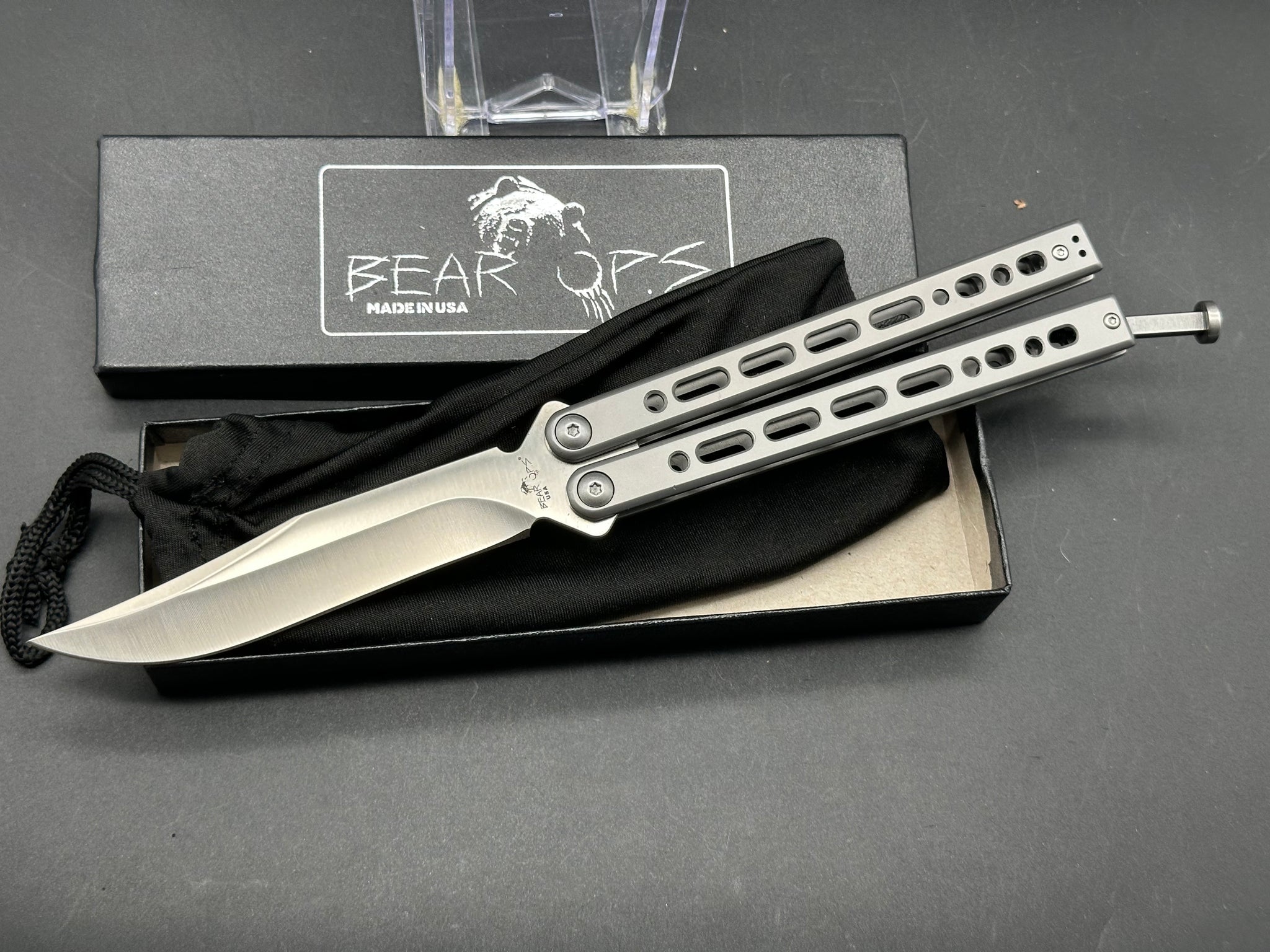 Bear OPS - Bear Song VIII Balisong/Silver Steel Frame/Bowie/Satin Poli