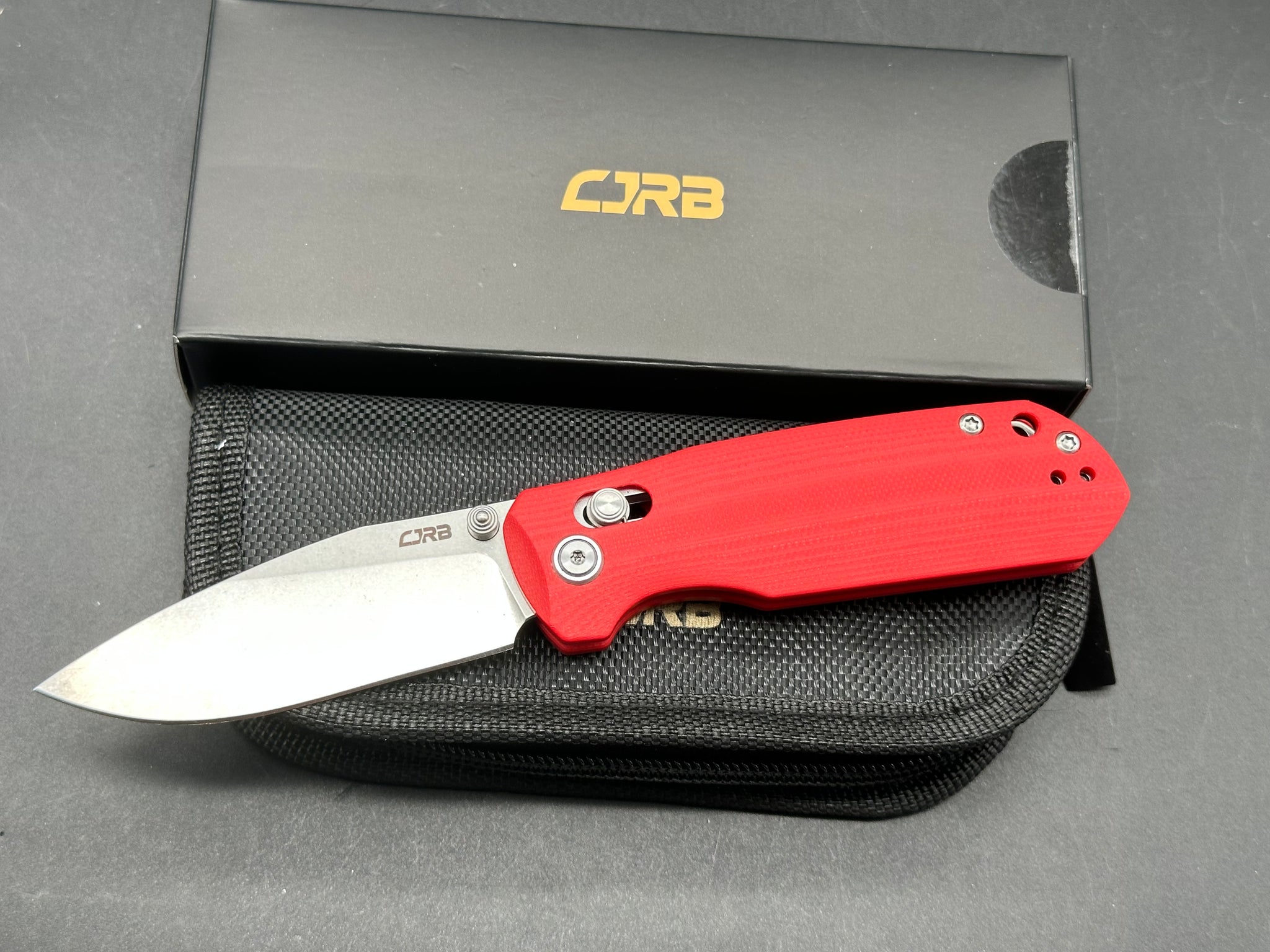 CJRB MAXIMAL RED G10 HANDLE AR-RPM9 DROP POINT