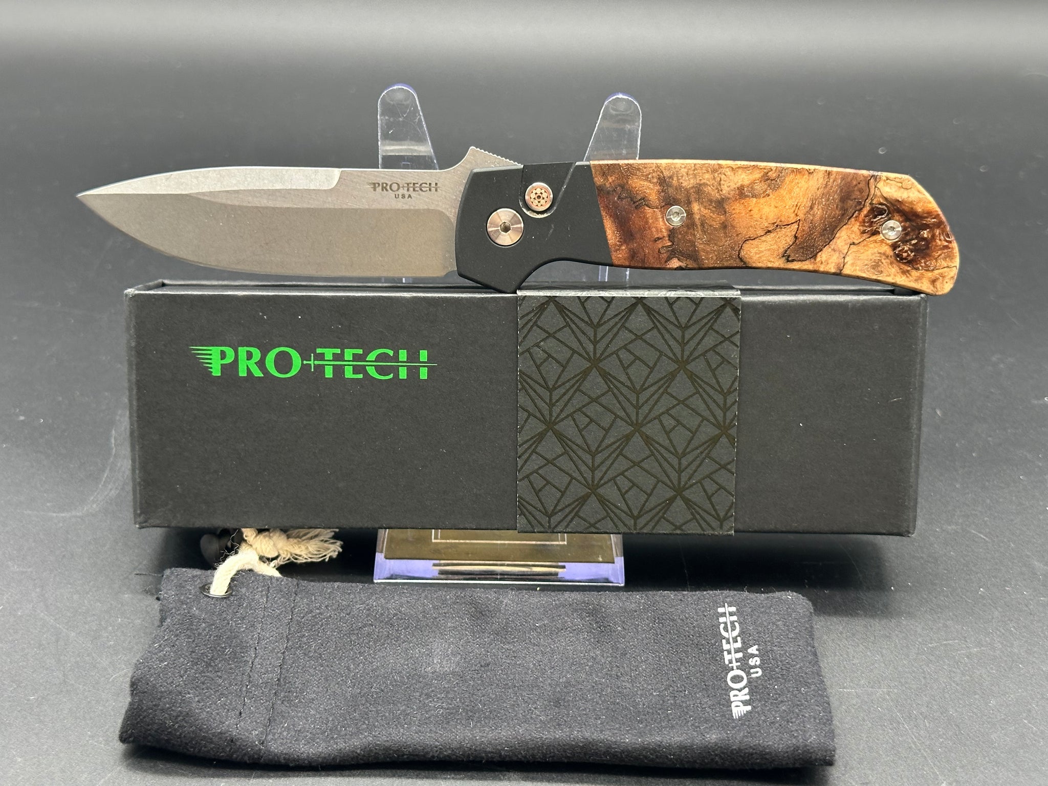 ProTech Terzuola ATCF Automatic Knife Maple Burl Inlay (3.5" Stonewash