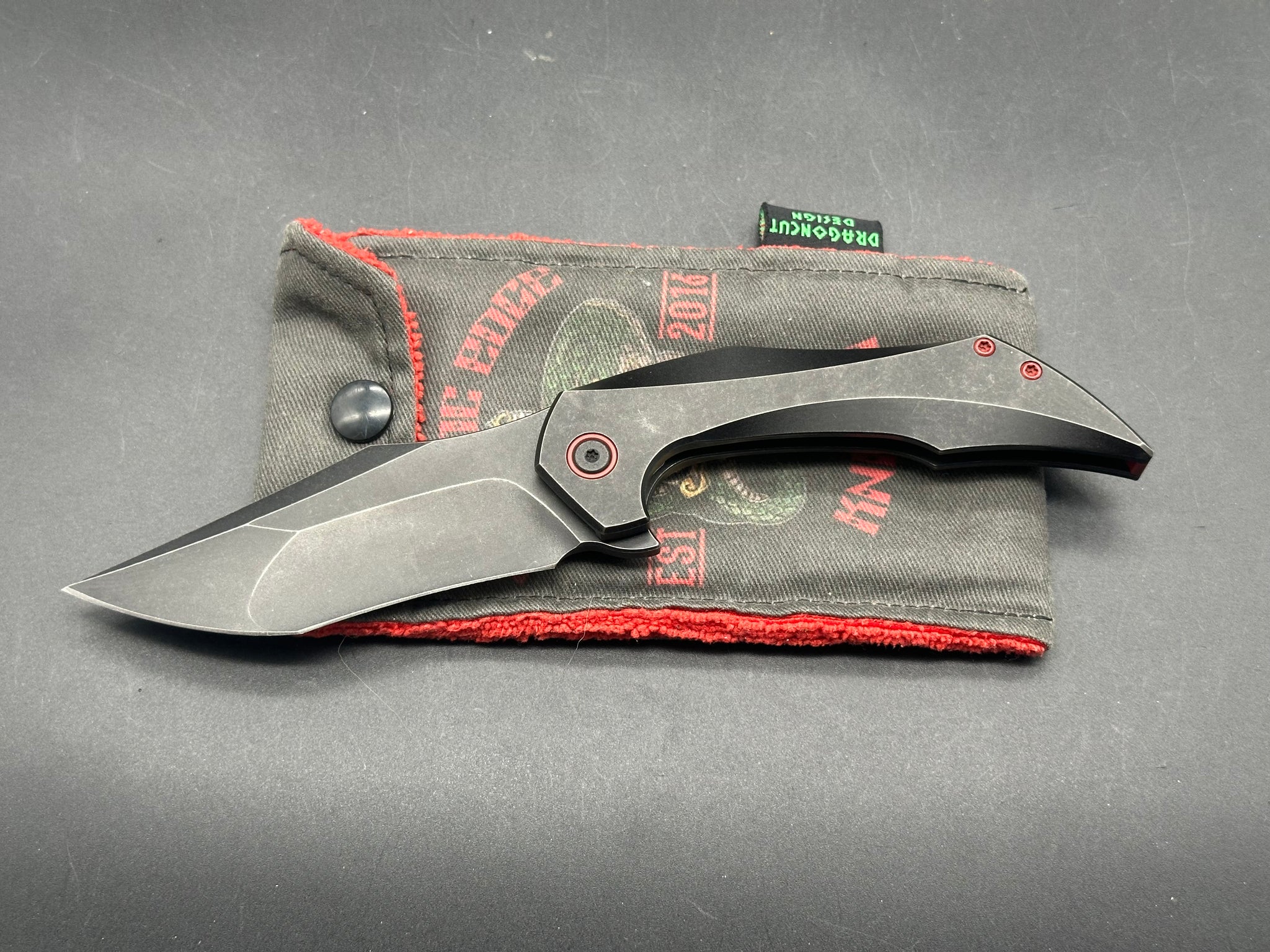Fanatic Edge - Omen/Black Milled Ti Handle + Red Hardware/Clip Point T
