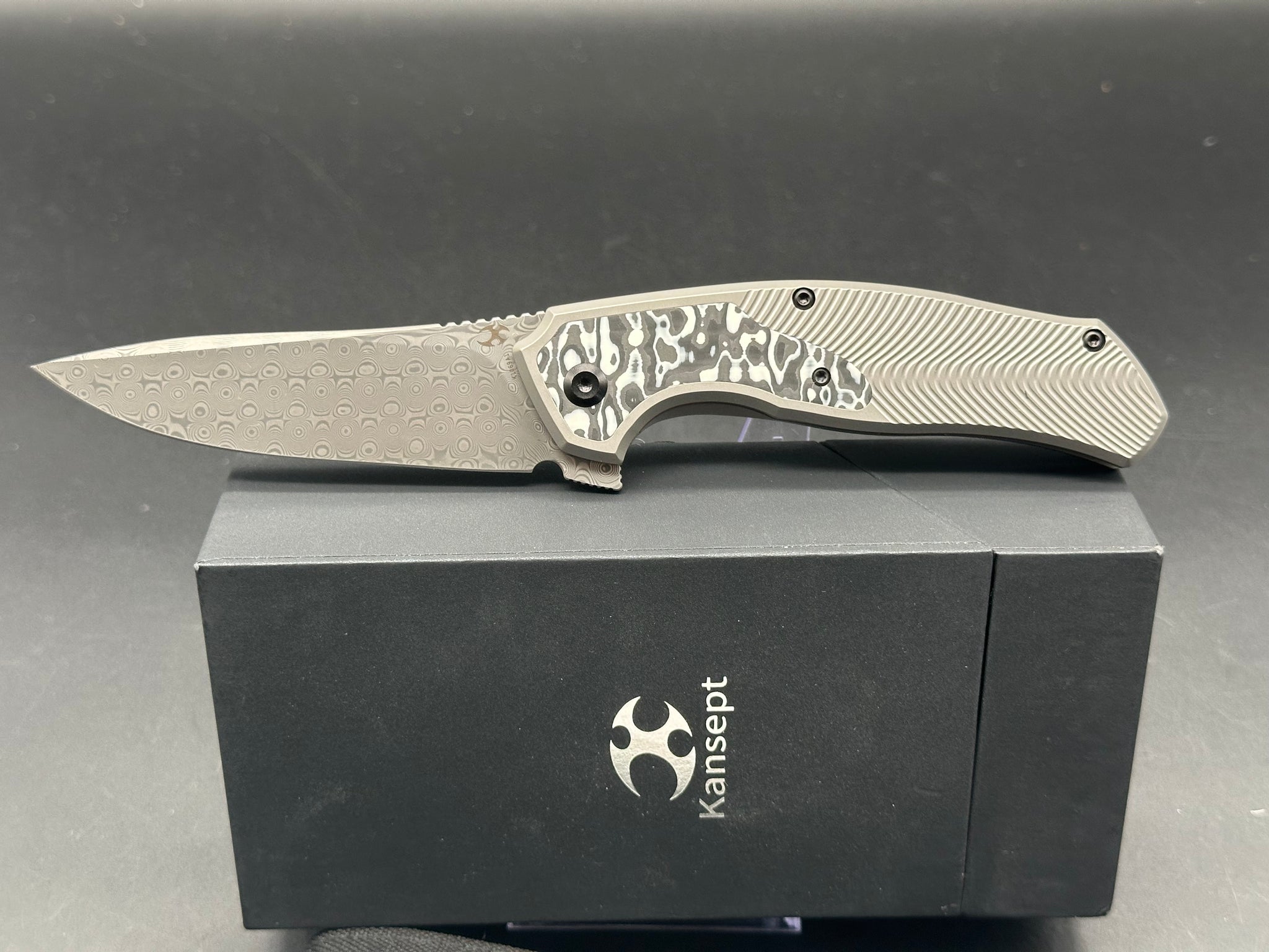 Kansept Knives HAVORN Frame Lock Knife Black and White CF/Ti (3.4" Dam