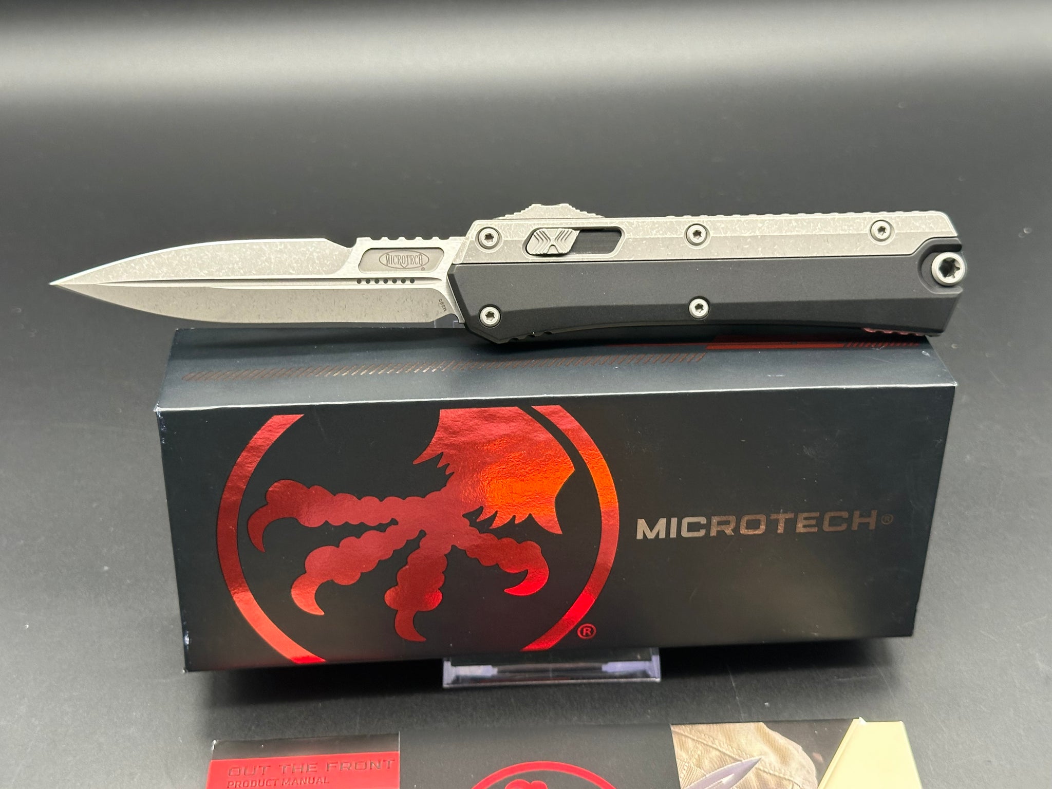 Microtech Glykon OTF Automatic Knife Black Alum + Titanium (3.75" Apoc
