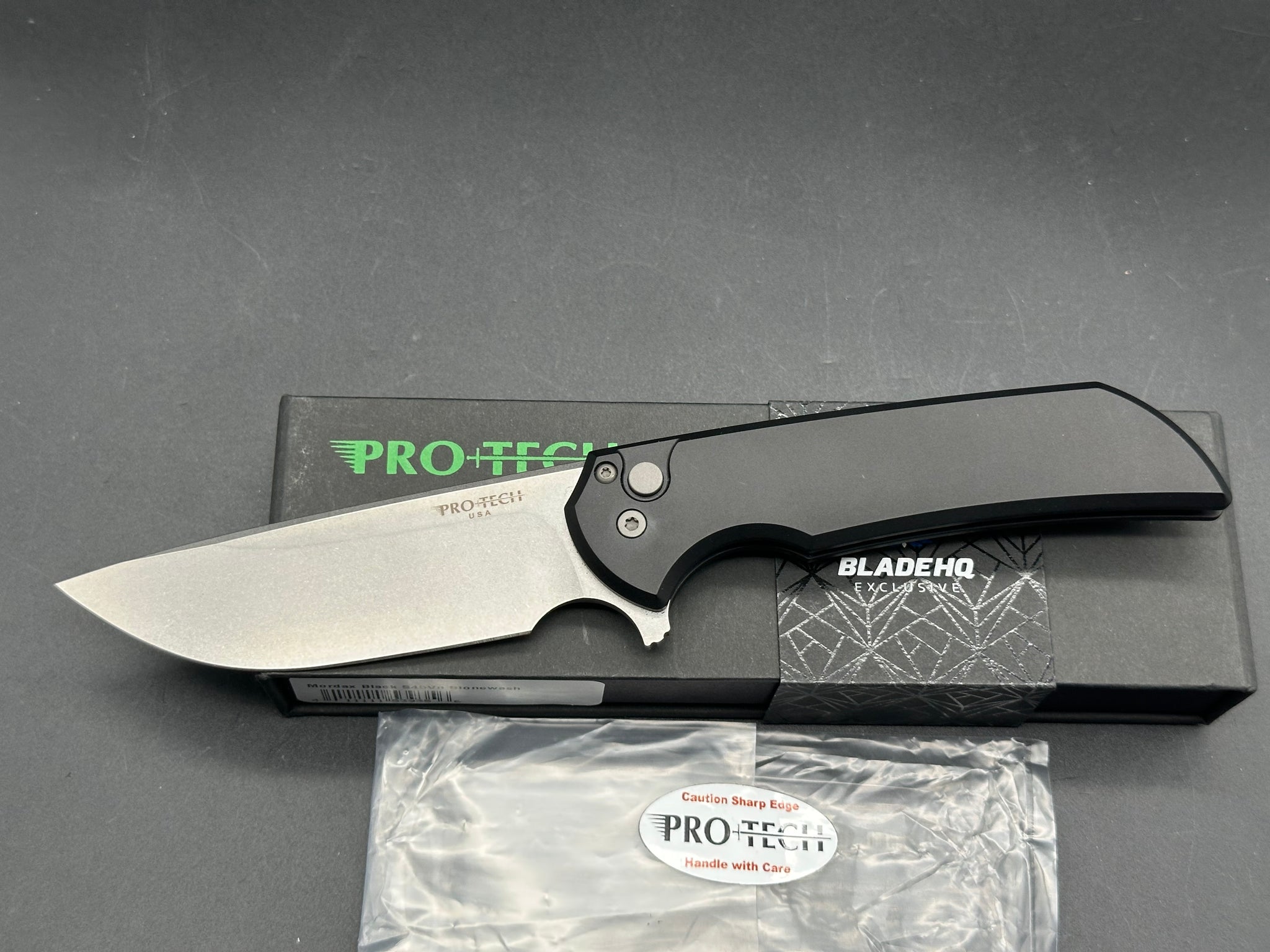 ProTech Mordax Button Lock Knife Black Aluminum (3.5" Stonewash S45VN)