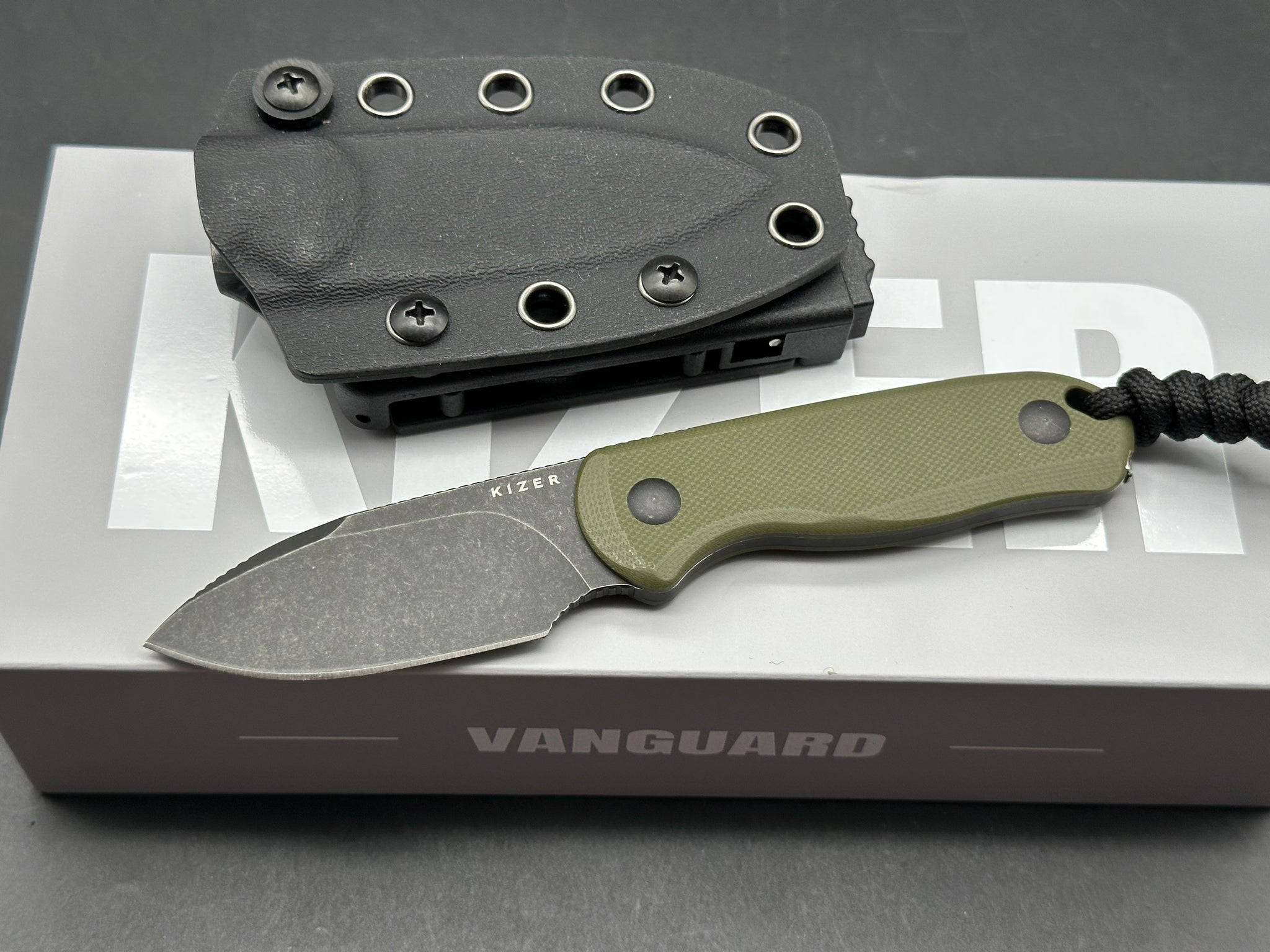 KIZER DROP BEAR FIXED BLADE KNIFE OLIVE GREEN G10 HANDLE