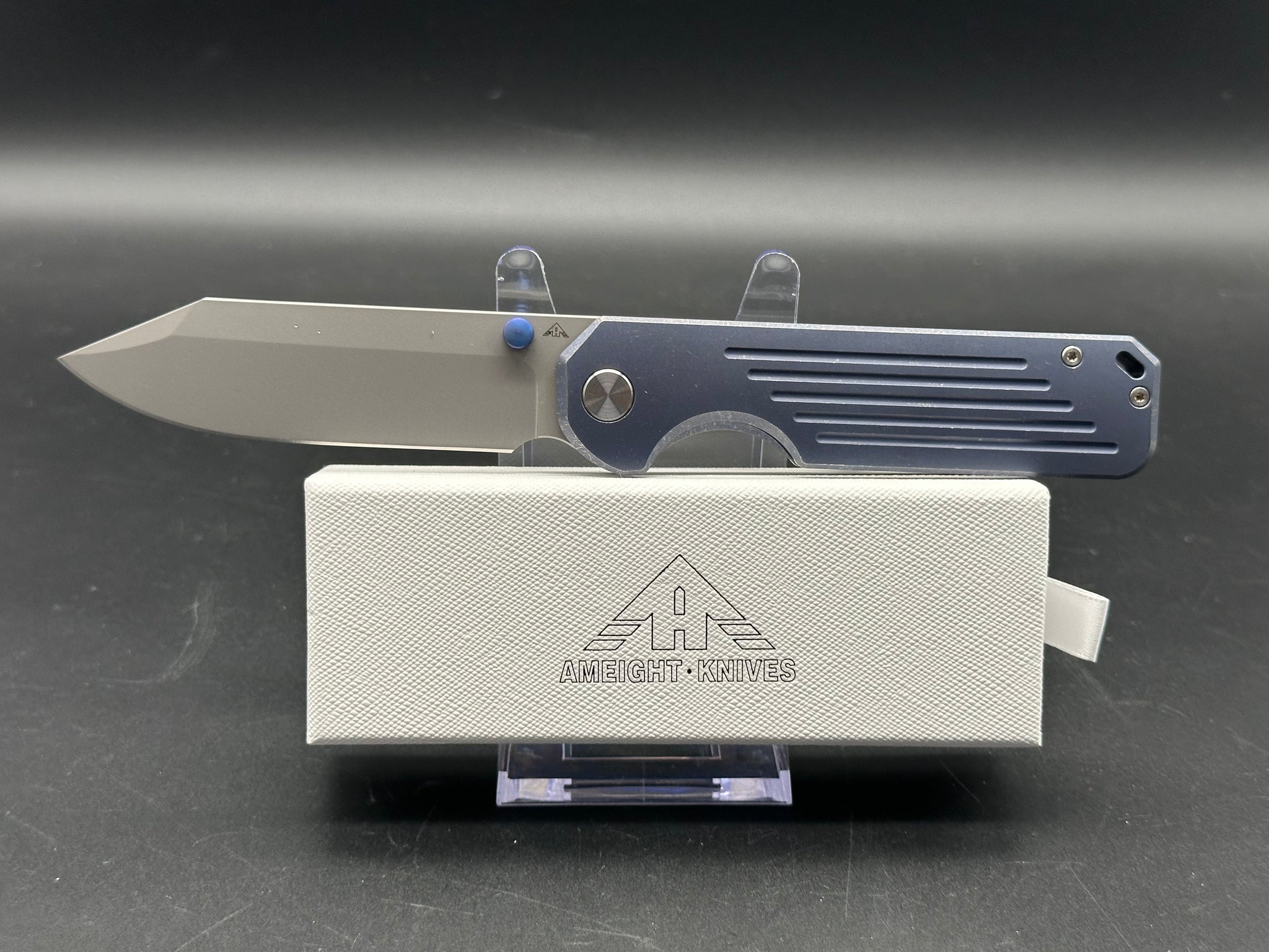 MIGURON AMEIGHT GLADIATOR II FOLDING KNIFE BLUE TITANIUM HANDLE S90V P