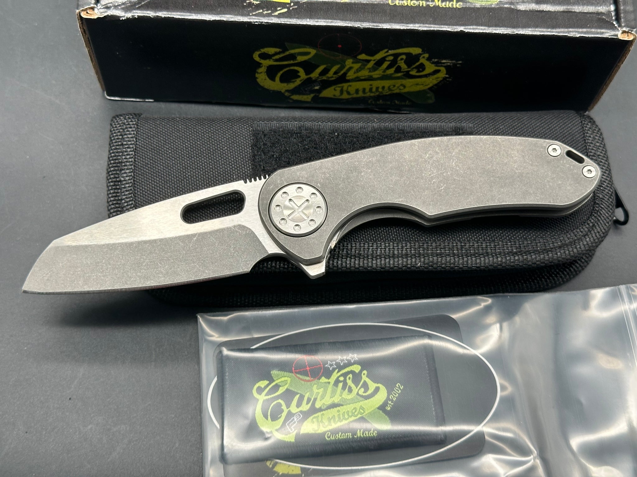 Curtiss Custom Knives F3LT Wharny Flipper, Two-tone CPM-S45VN Wharncli
