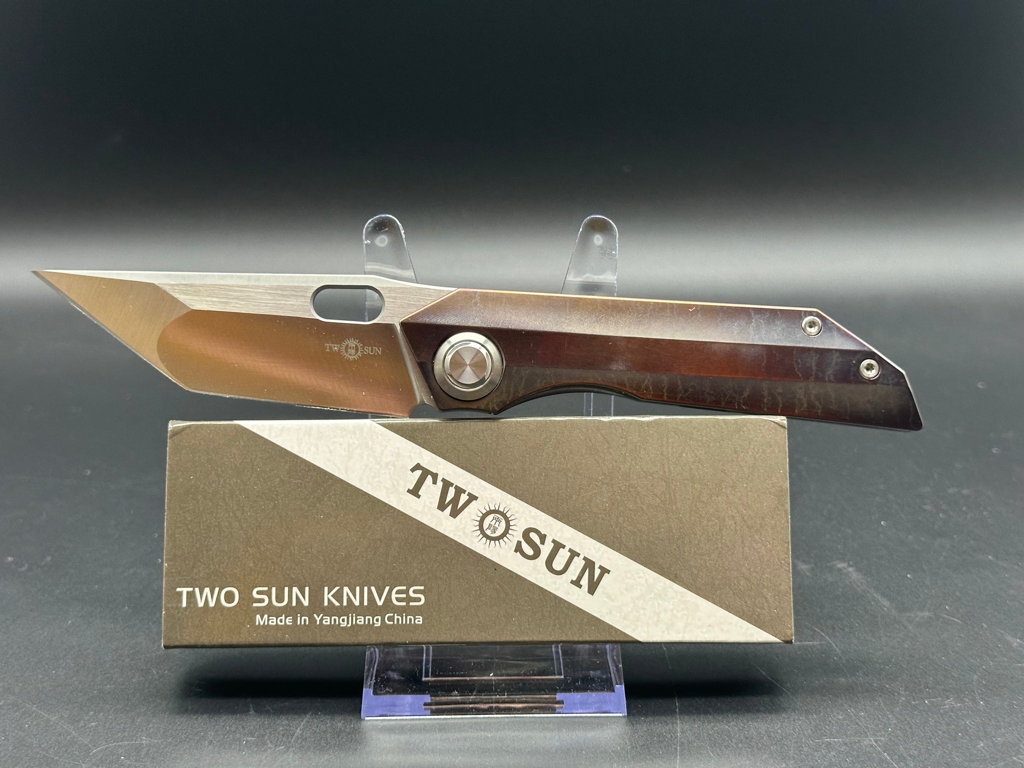 TWO SUN FOLDING KNIFE GRAY COLOR TITANIUM HANDLE M390 PLAIN EDGE TS300