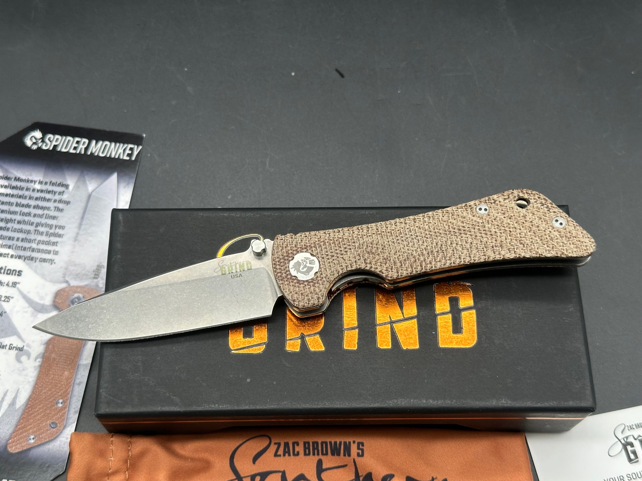 Southern Grind Spider Monkey Knife Micarta Brown (3.4" Stonewash)