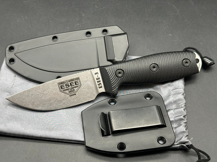 ESEE Knives ESEE-3 Fixed Blade Knife 3D Black G-10 (3.88" Stonewash S3