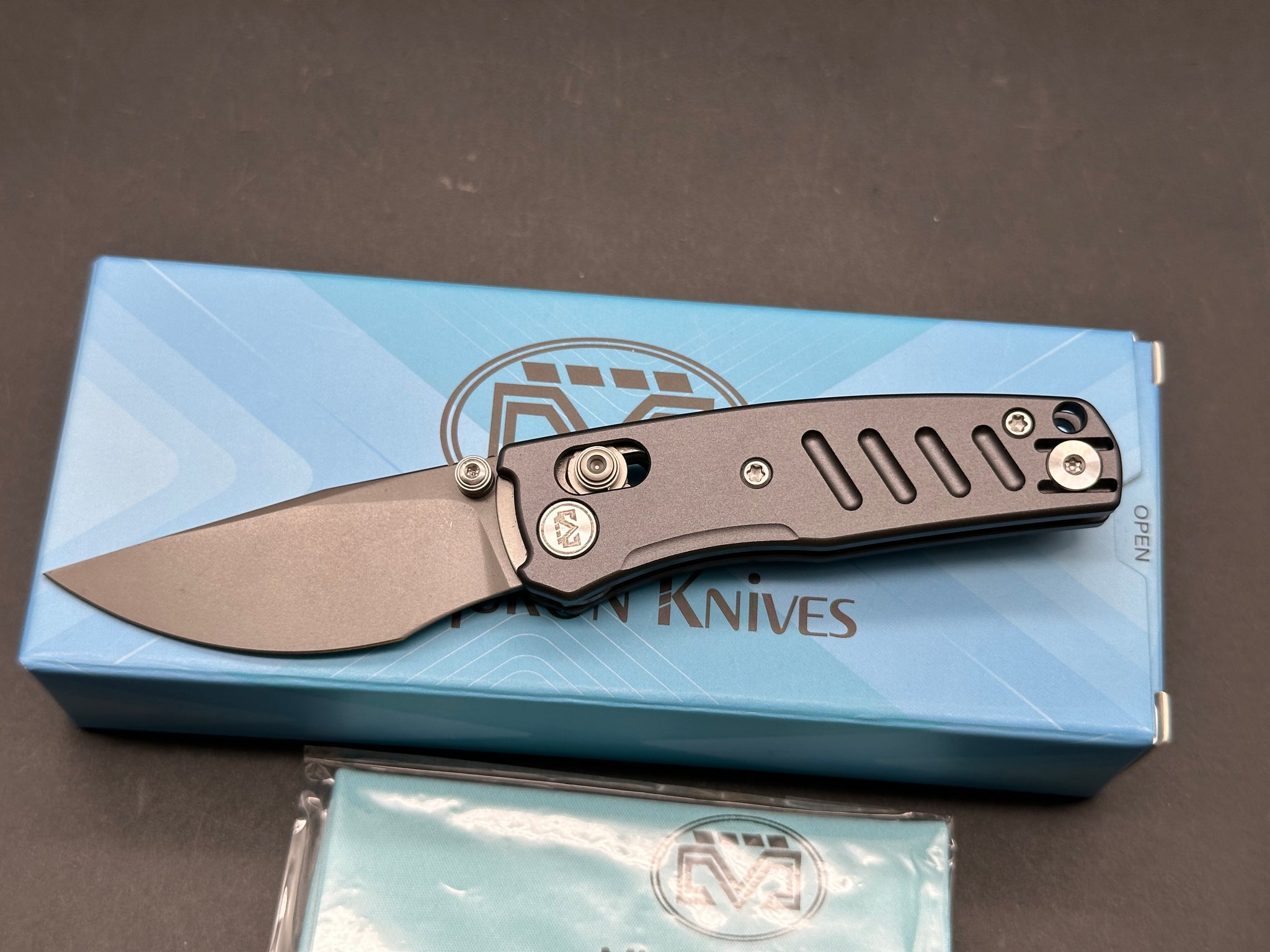 Miguron Evok 2.42" D2 Dark Gray PVD Blade with Dark Gray Aluminum Scal