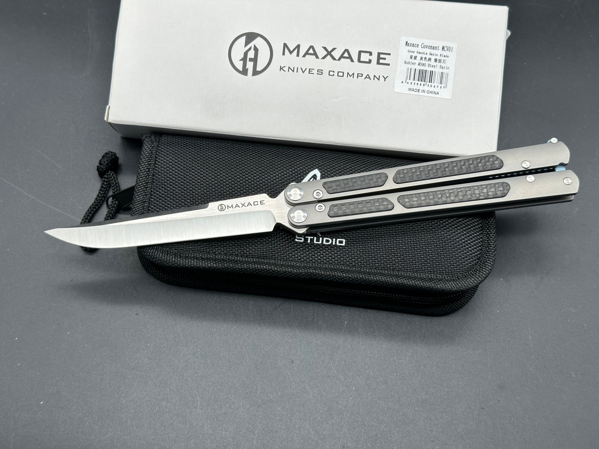 Maxace + Midnight Cat - Covenant Balisong/Grey Ti Handles CF-Inlays