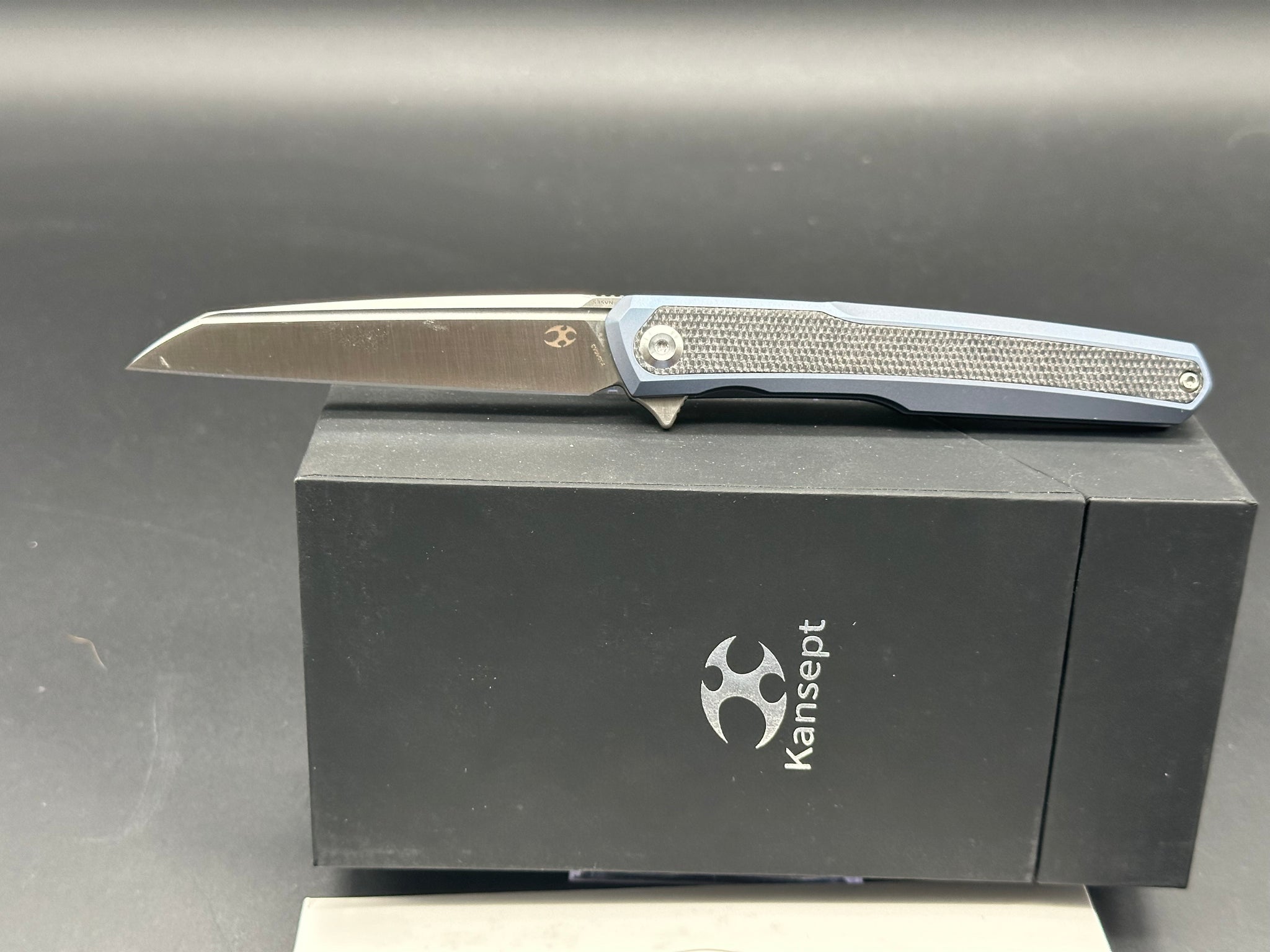 Kansept Knives Arcus Frame Lock Knife Blue Ti/Black Micarta (3.4" Sati