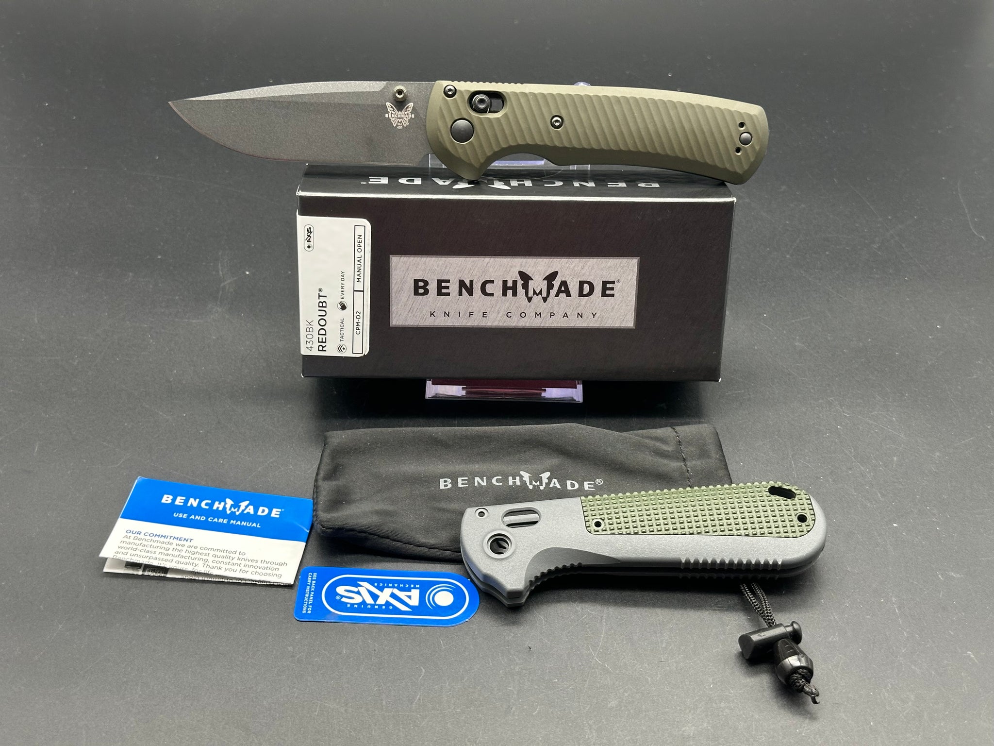 Benchmade Redoubt, 3.55" CPM D2 Cobalt Black Cerakote Blade with Custo