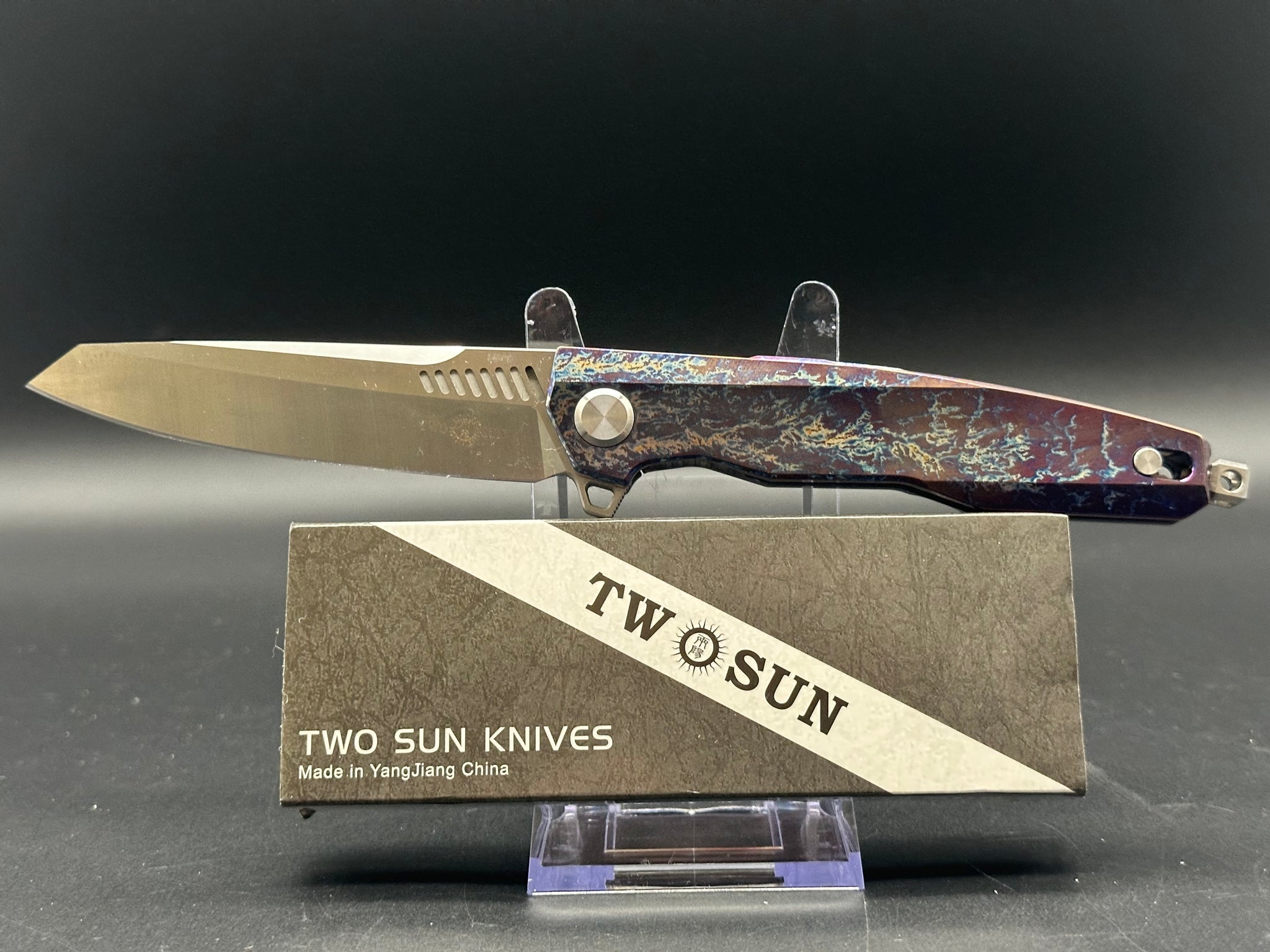 TWOSUN TS88-COLOR TENON-AND-MORTISE FOLDING KNIFE PURPLE/BLUE PATTERN
