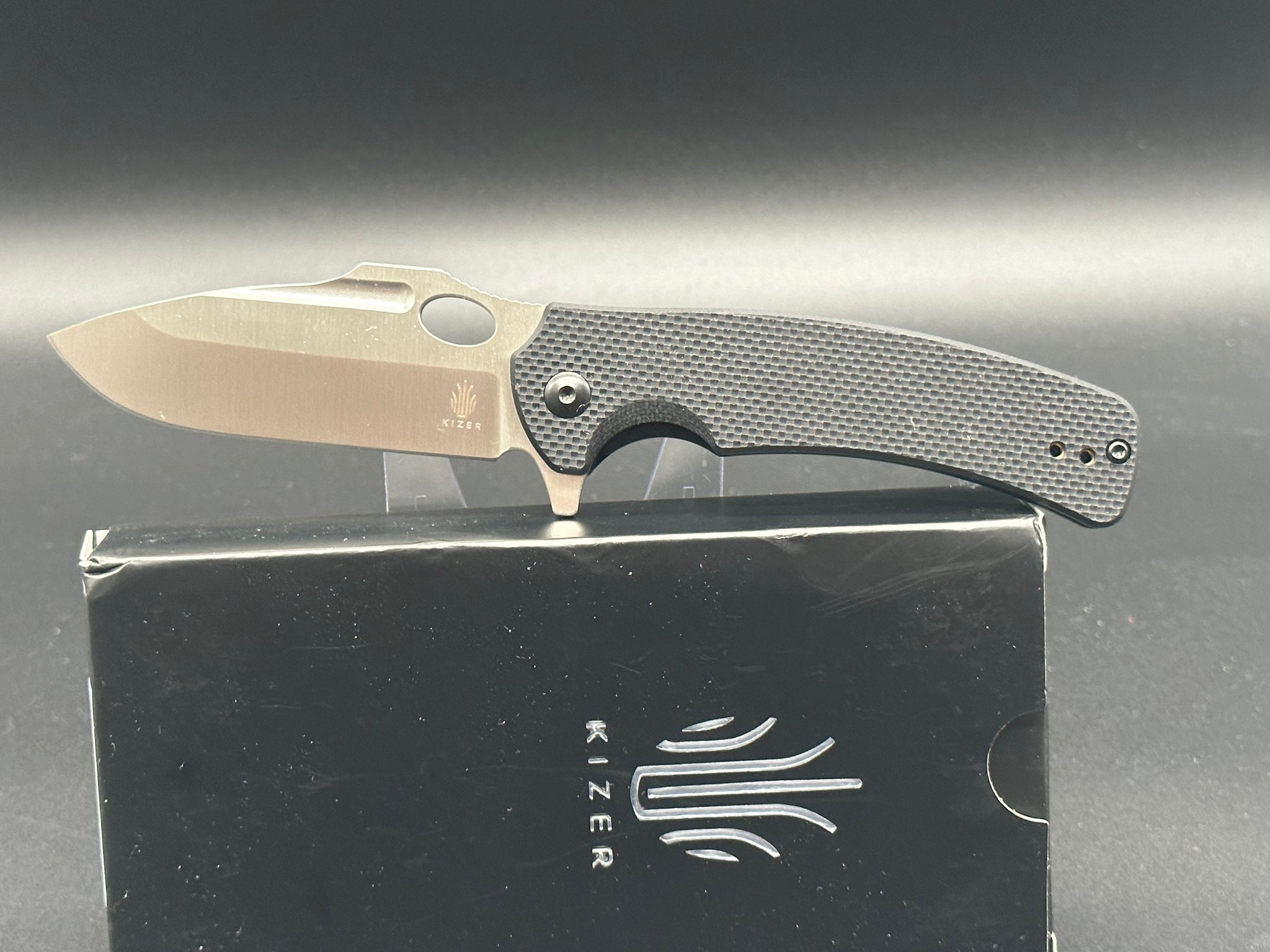 KIZER SUBMARINE FOLDING KNIFE BLACK G10 HANDLE 9CR18MOV PLAIN EDGE L30