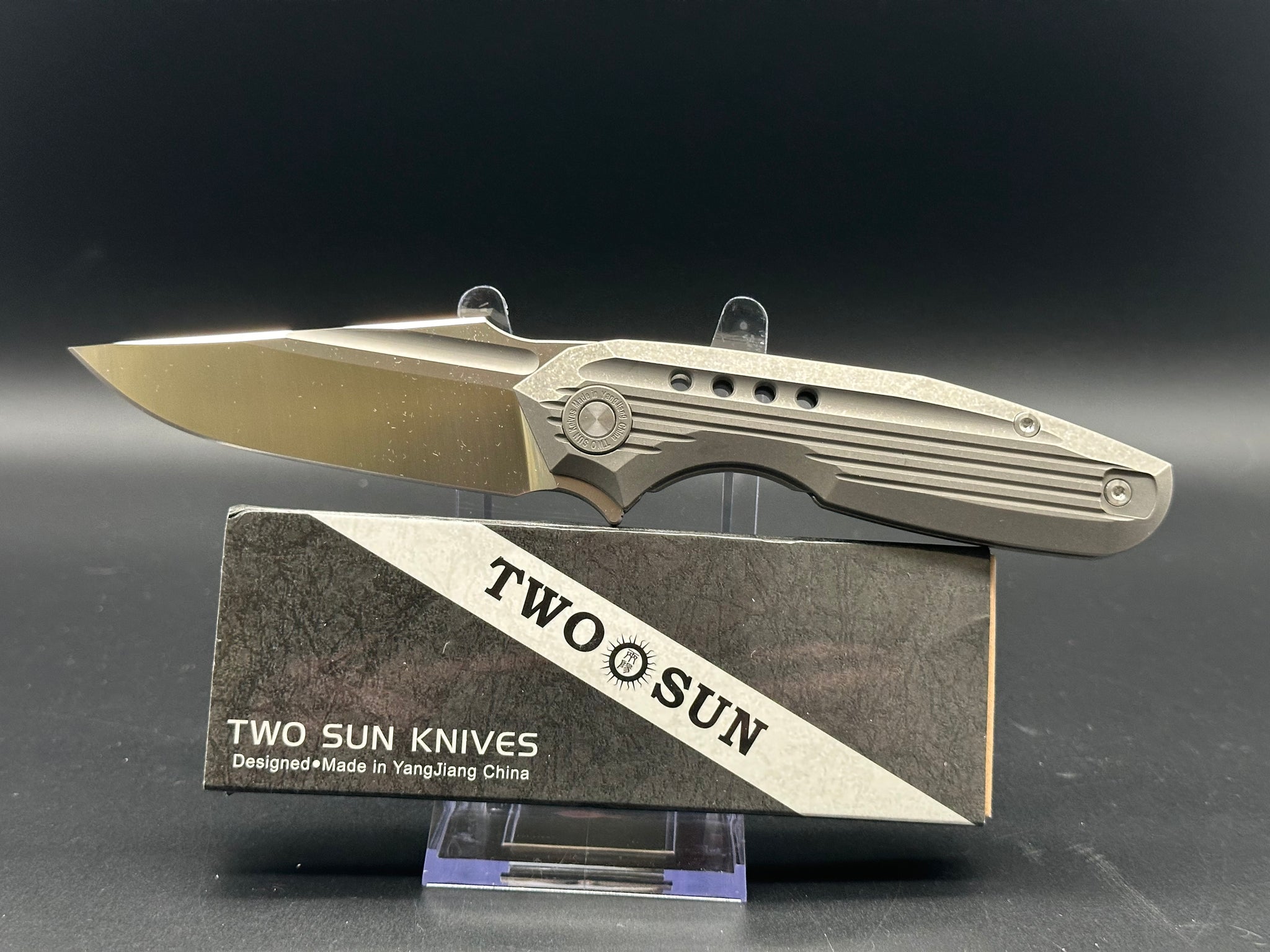 TWOSUN TS194 FLIPPER FOLDING KNIFE TITANIUM HANDLE FRAME LOCK M390 PLA
