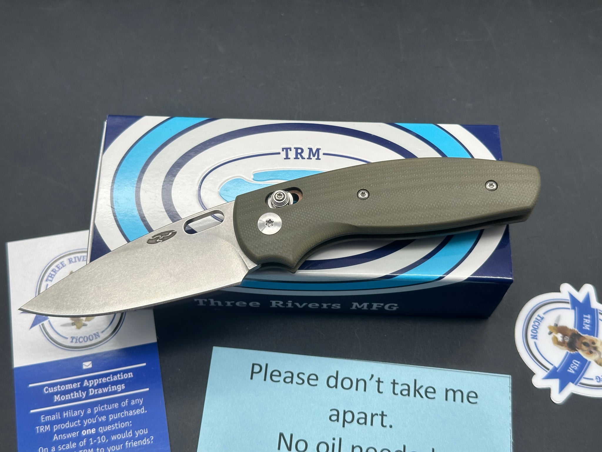 TRM - Three Rivers Mfg. Bulldog 2.95" CPM 20CV Stonewash Blade with Co