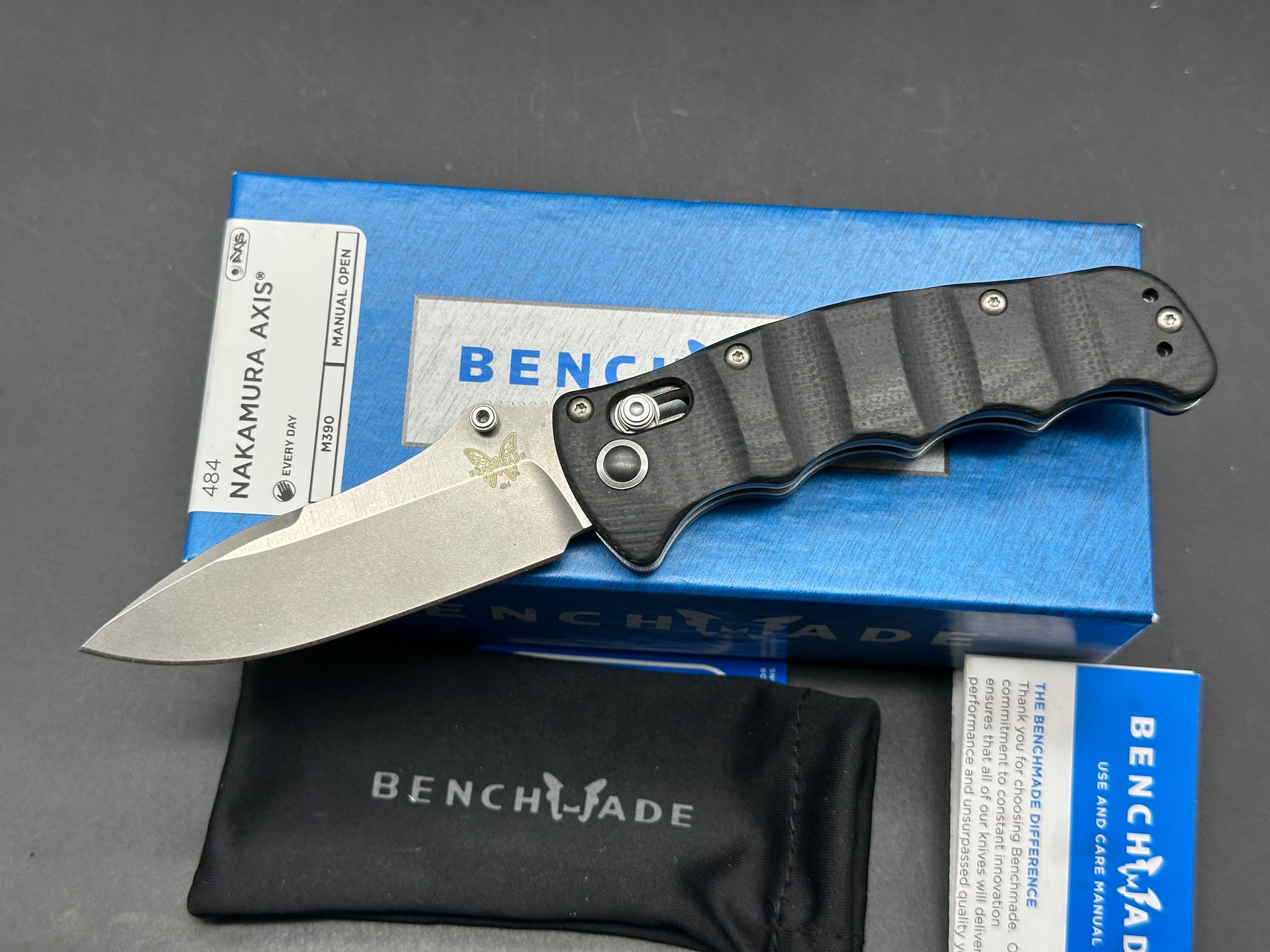 Benchmade 484 Nakamura AXIS Folding Knife 3.08" M390 Satin Plain Blade