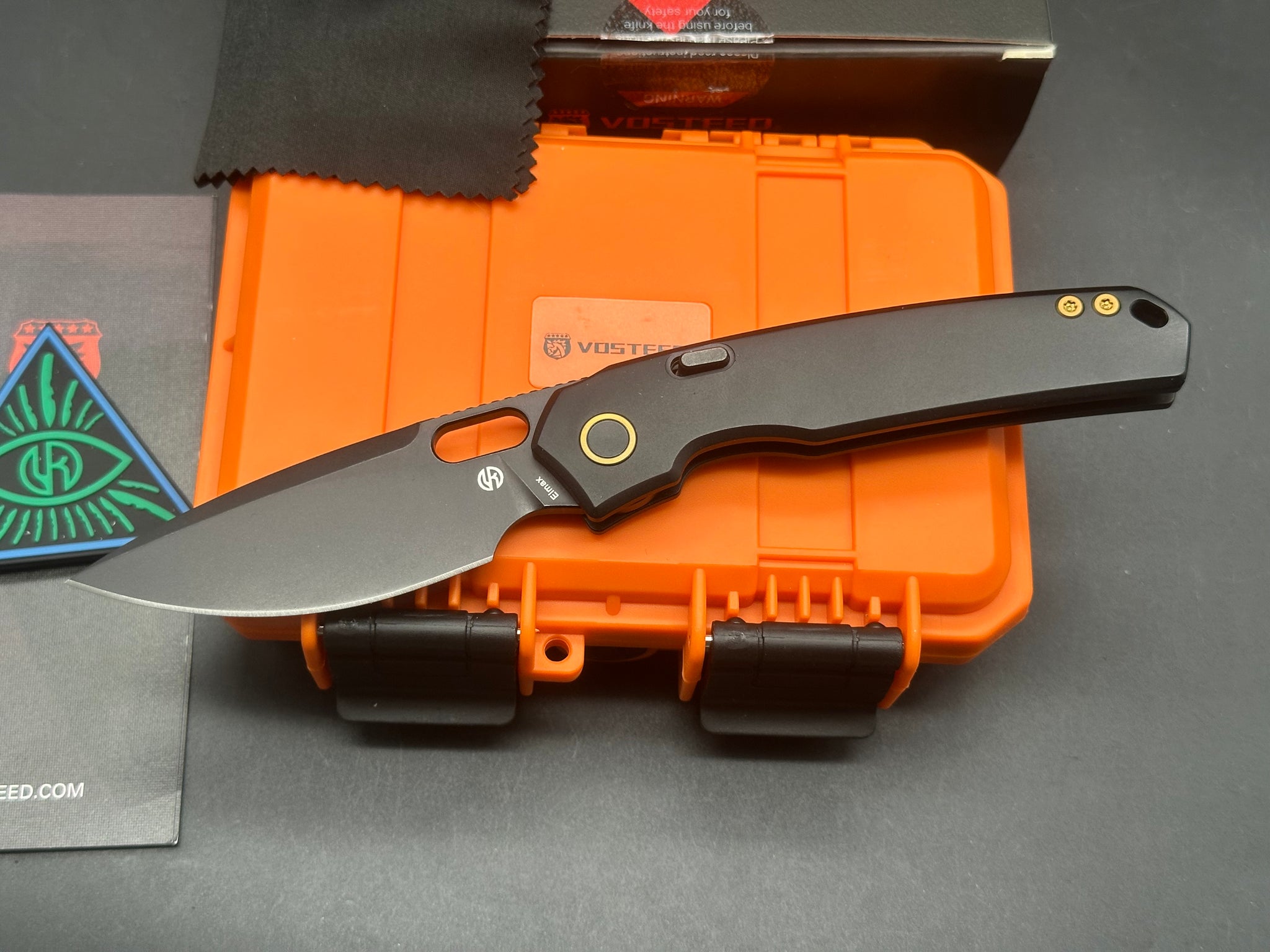 Vosteed Psyop (A2203), Black Stonewashed Elmax Blade, Black Ti Handles