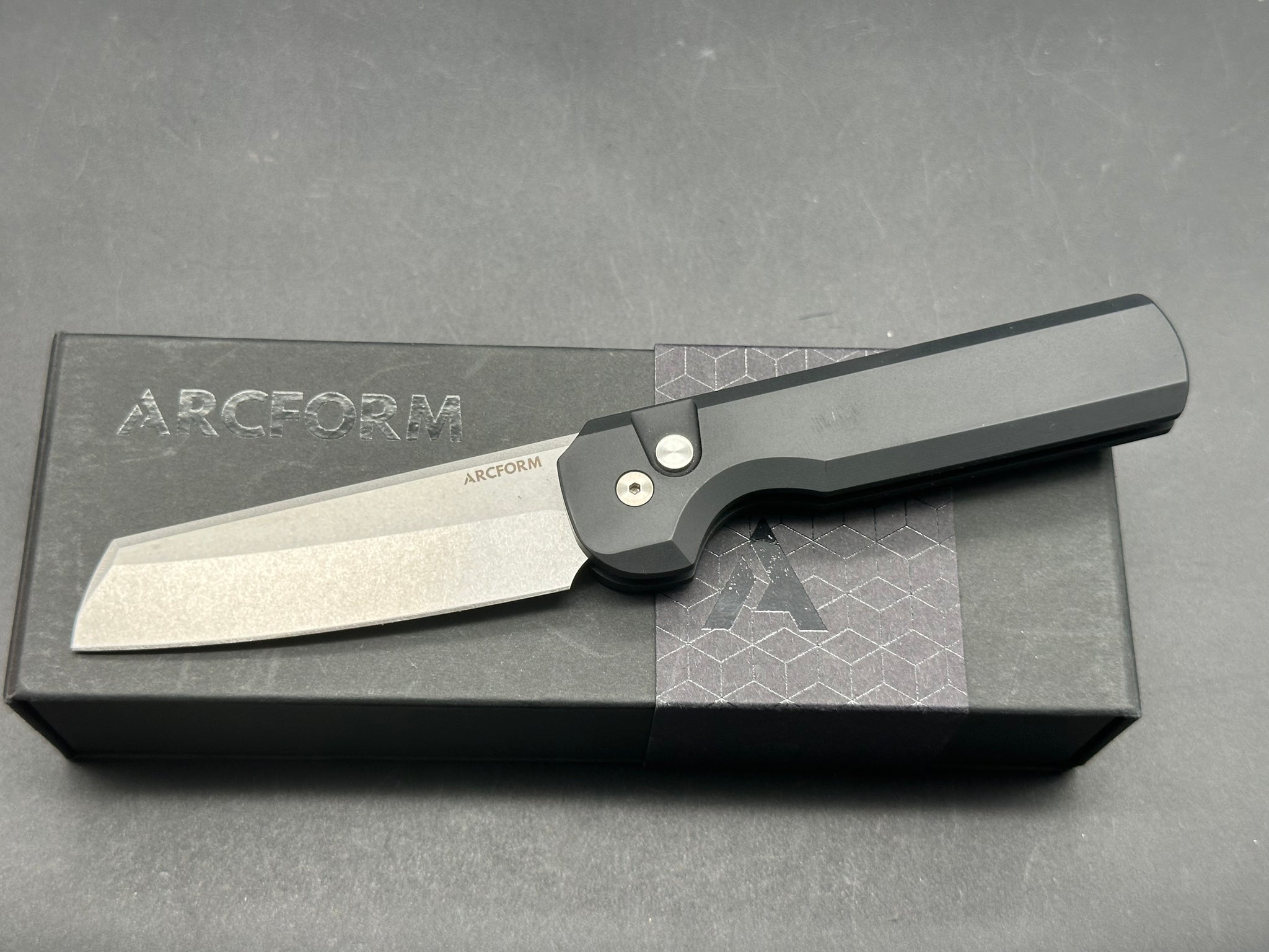 Arcform Slimfoot Auto Knife Black Aluminum 3.125" Stonewash Sheepsfoot