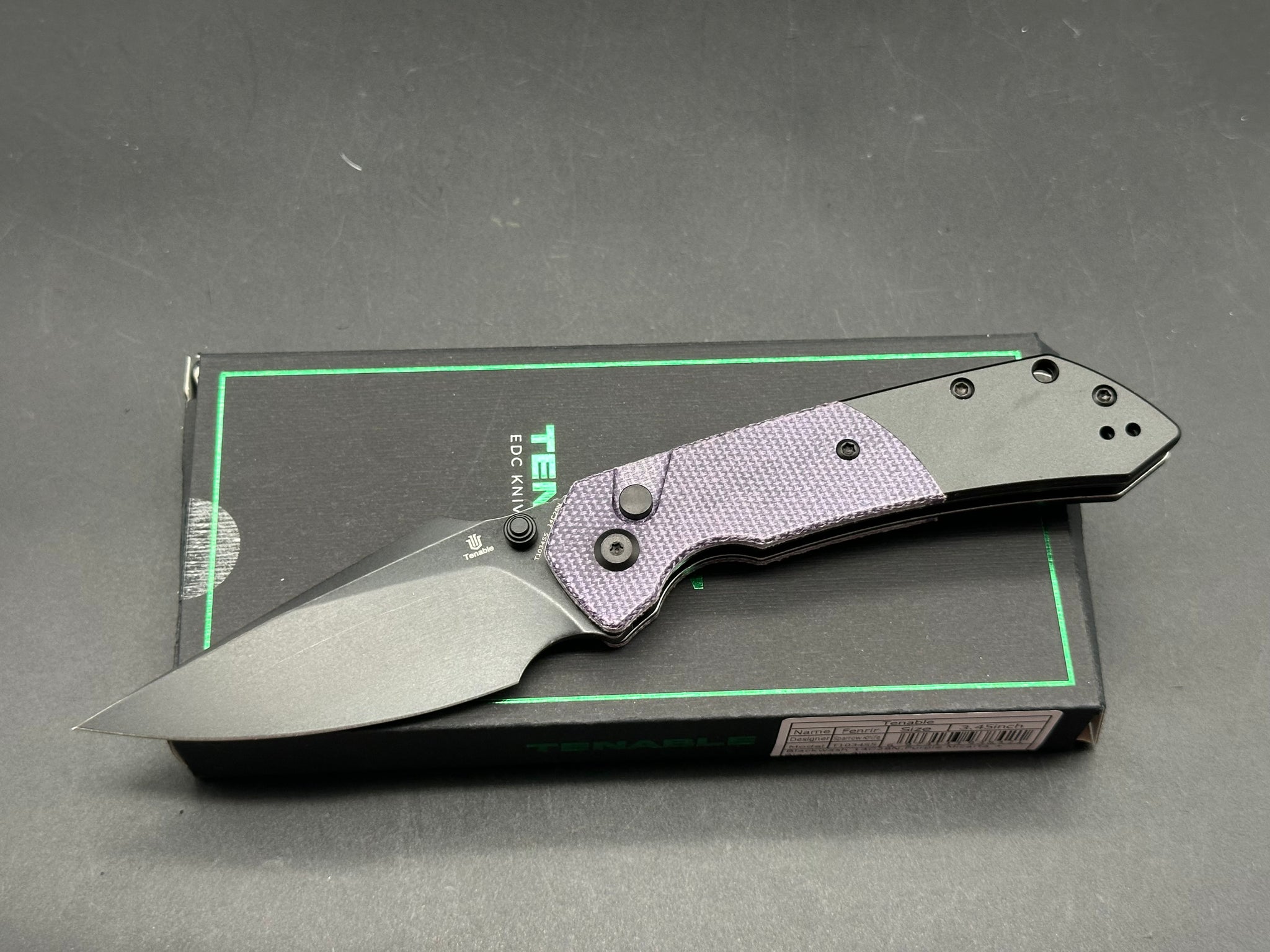 TENABLE FENRIR BUTTON LOCK PURPLE MICARTA/BLACKWASH ALUMINUM HANDLE 14