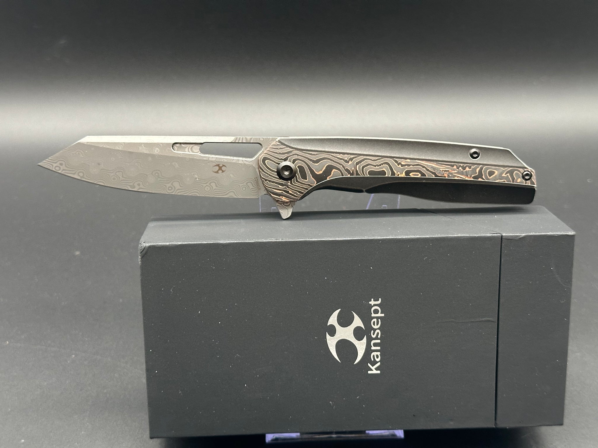 Kansept Knives Shard Frame Lock Knife Black SW Ti + Copper CF (3.5" Da