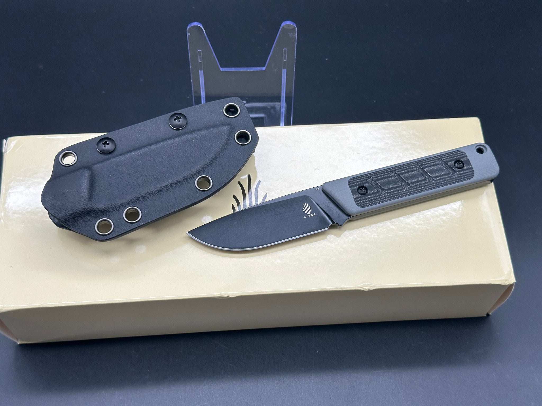 Kizer Smolt Fixed Blade Knife Black/Gray G-10 + Micarta (2.9" Black)