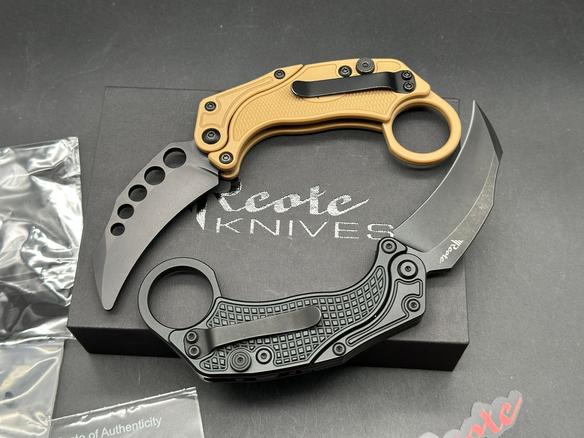 Reate EXO-K Gravity Karambit Button Lock Knife Black Aluminum (3.1" Bl